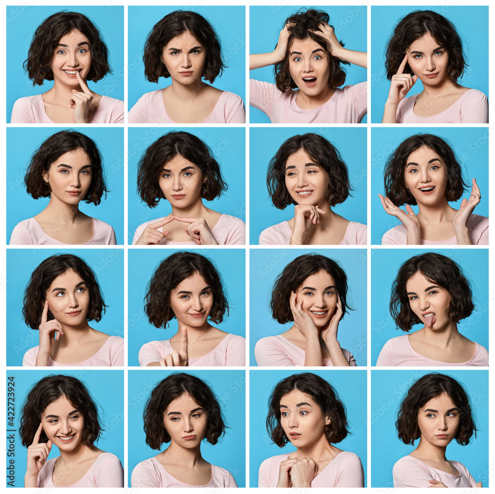 Collage of woman with different facial expressions Stock Photo | Adobe ...