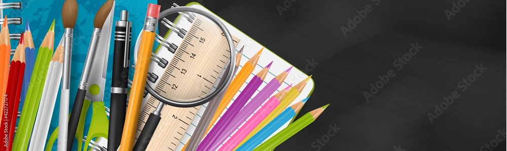 School banner with a textured blackboard background. Header with ...