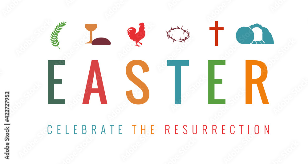 Easter card with christian symbols and text - celebrate resurrection ...