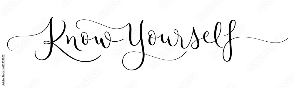 KNOW YOURSELF black vector brush calligraphy banner with flourishes ...