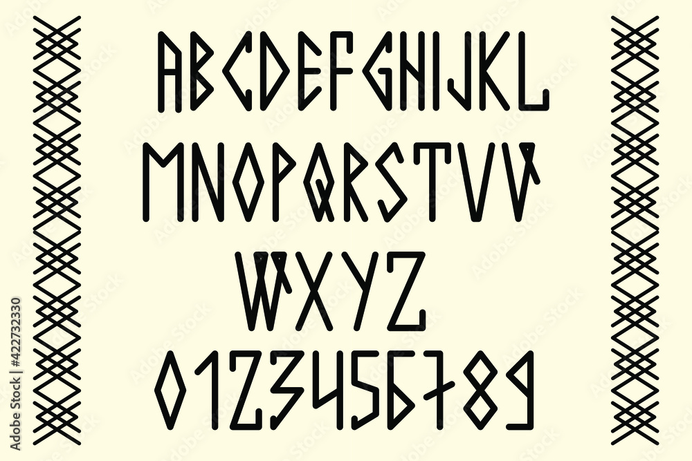 Scandinavian script, in capital letters in the style of nordic runes ...