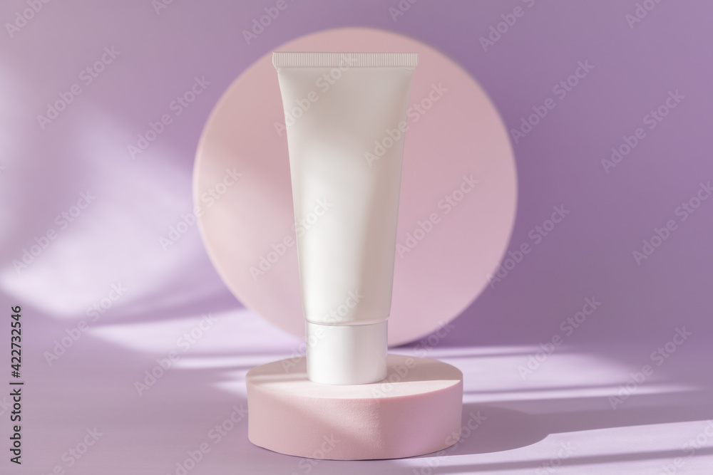 Cosmetics brand mockup on podium pedestal showcase. Beauty cosmetic ...