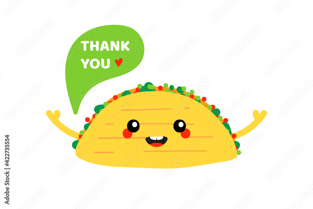 Cute and smiling cartoon style mexican taco character with speech ...
