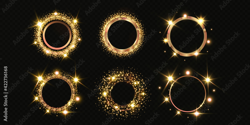 Collection of light geometric frames. Set of gold festive frames. Light ...