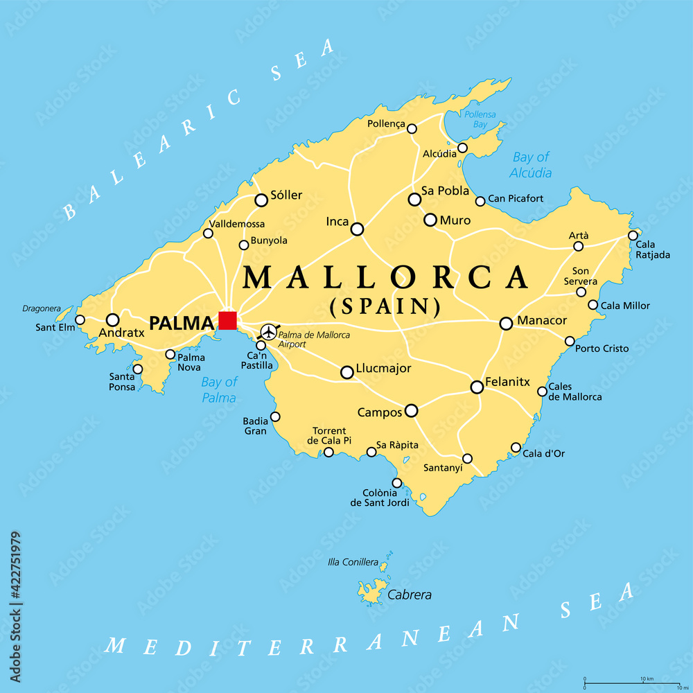 Photo & Art Print Mallorca political map, with capital Palma and ...