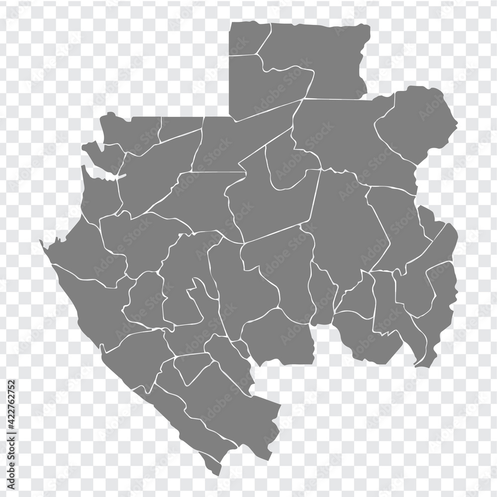 Blank map of Gabon. Departments of Gabon map. High detailed vector map Gabonese Republic on ...