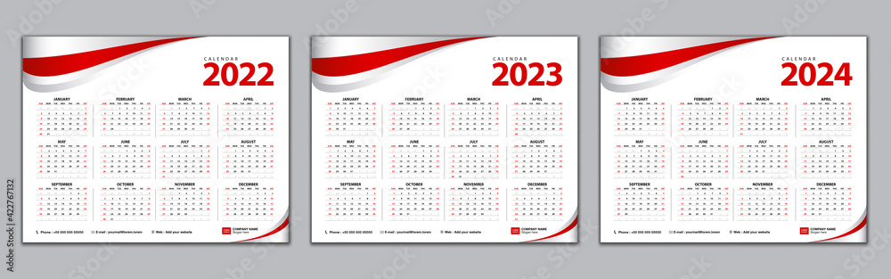 Calendar 2022, 2023, 2024 year template, Simple calendar, desk calendar ...