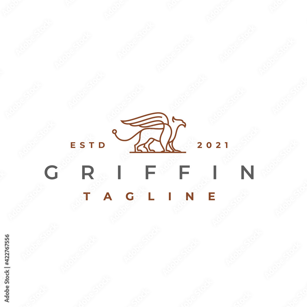 Line Art Griffin Vector Illustration Logo Design Template Stock Vector ...