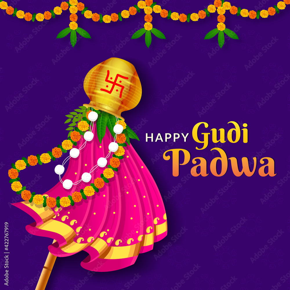 Greeting traditional Gudhi for Indian New Year festival Gudi Padwa ...