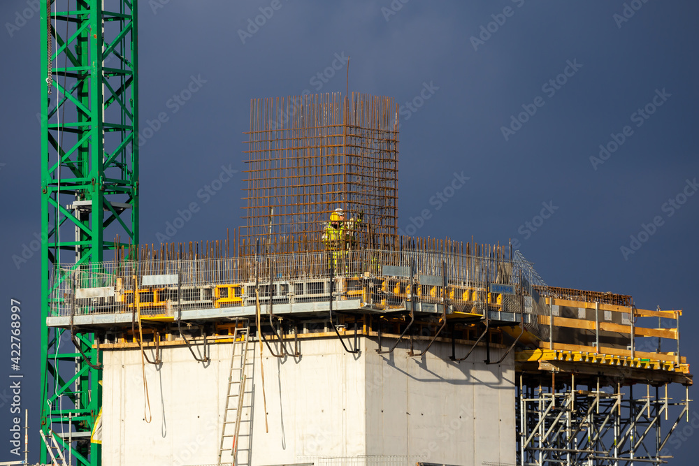 Construction work at height during the construction of a reinforced ...
