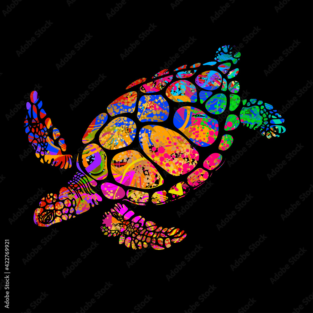 vector sea turtle in psychedelic colors Stock Vector | Adobe Stock