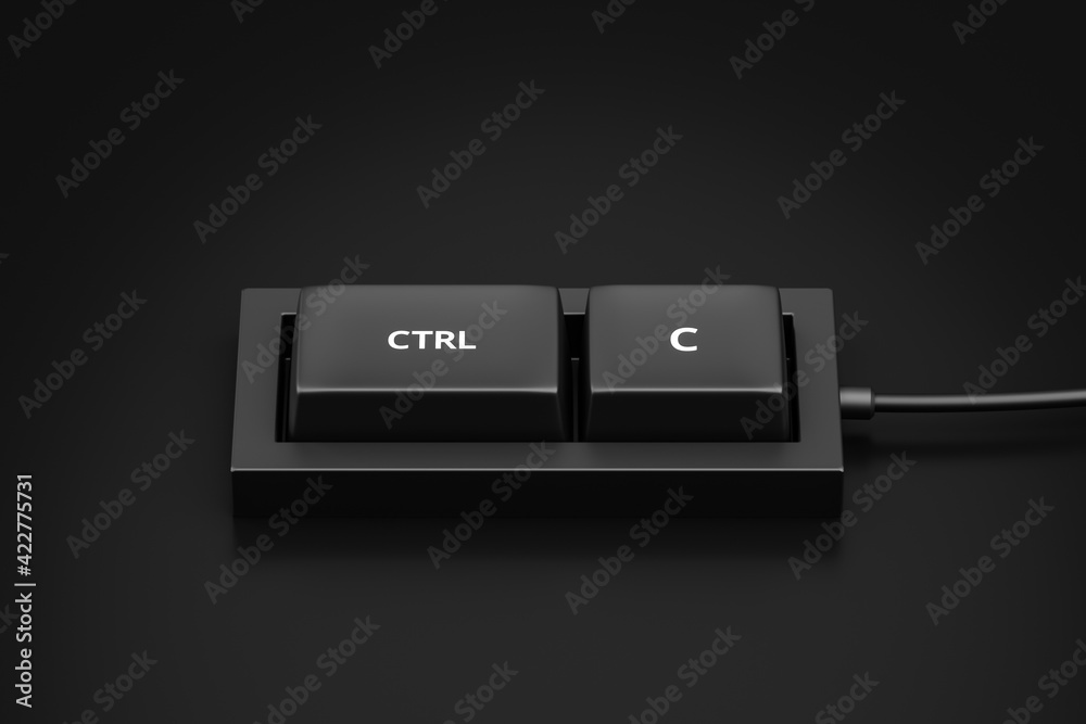 Ctrl c shortcut button and copy or plagiarism keyboard concept of control keypad background. 3D ...