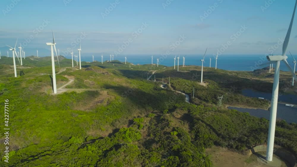 Wind Turbine Power Generators At Sea Coastline. Alternative Renewable ...