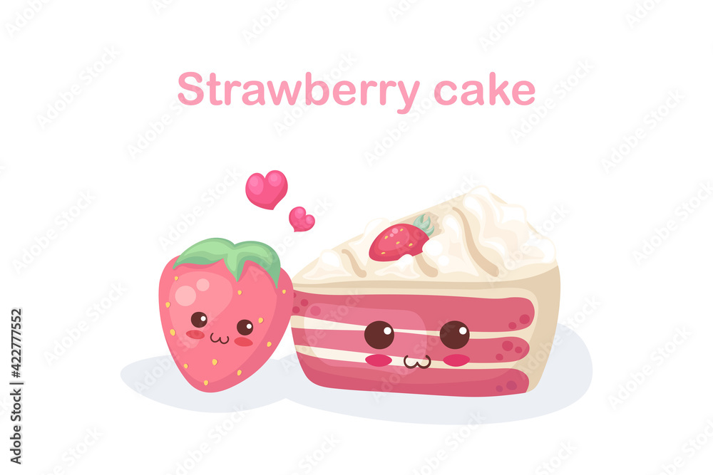 Cute Strawberry cake with a berry. Adorable children vector ...