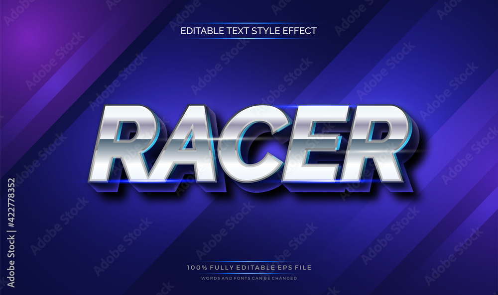 Vetor de Editable text effect shiny chrome and blue. Text style effect ...
