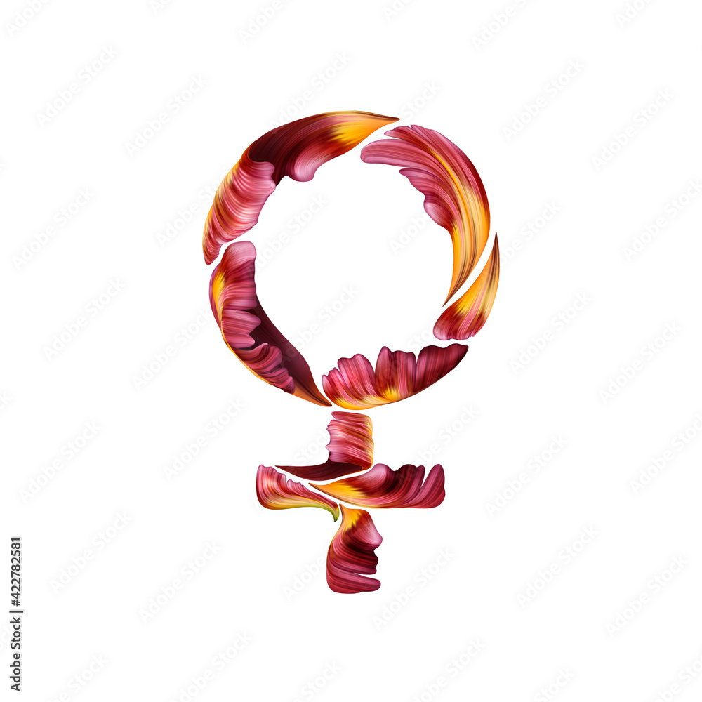 digital illustration of a feminine Venus symbol made of red flower ...