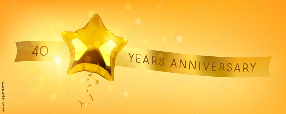 40 years anniversary vector logo, icon. Graphic symbol with golden ...