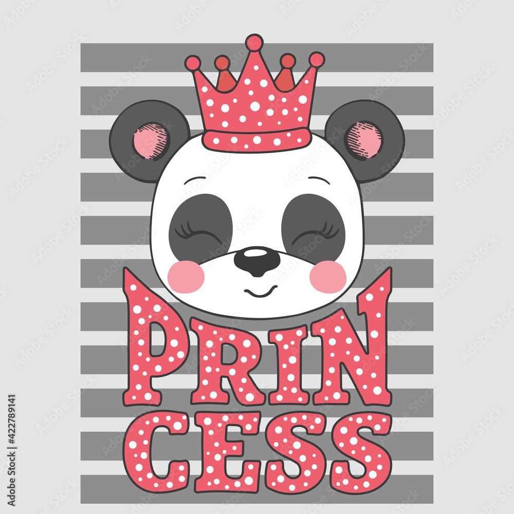 Princess slogan text with fun little panda girl face for t-shirt ...