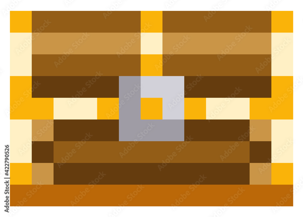 Wooden closed chest for pixel-game design. Pixel art icon. Pirate chest ...
