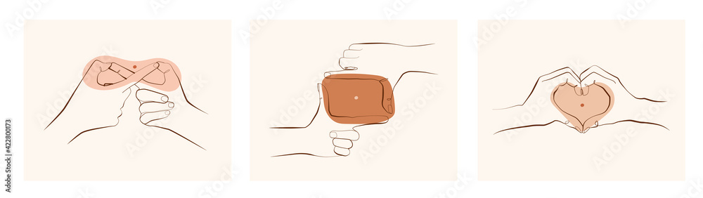 Minimalistic hands gesture set. Frame from fingers, Infinity hand sign ...
