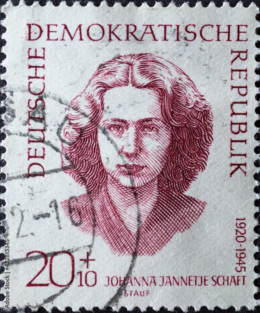 a postage stamp from Germany, GDR showing a portrait of the murdered ...