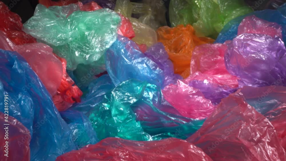 Old plastic disposable shopping bags, wrap, food packaging, film ...