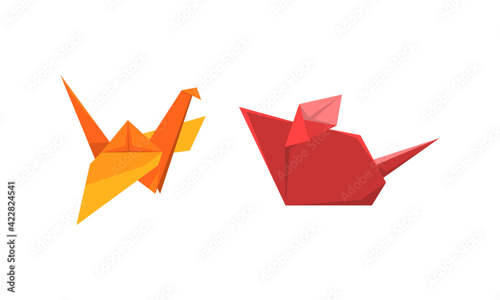 Origami or Paper Folding with Sculpture and Figures Made of Flat Square ...