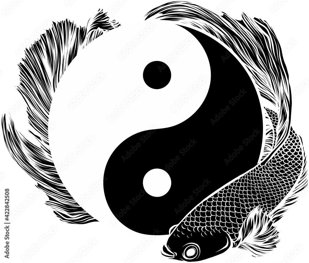 black silhouette of Yin Yang betta splendens fish vector illustration ...