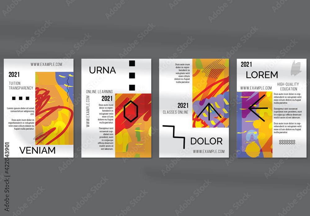 Flyer Layout with Geometric Shapes and Abstract Bright Rectangle on ...