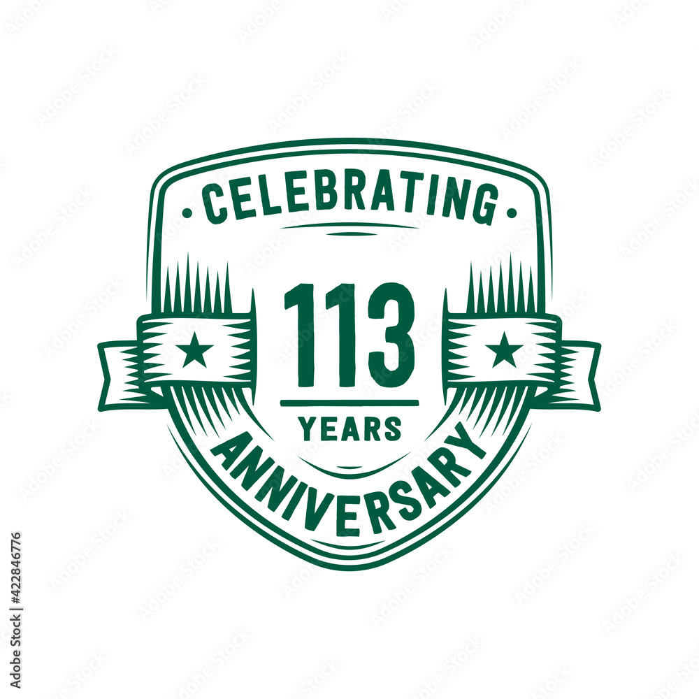 113 years anniversary celebration shield design template. 113th ...