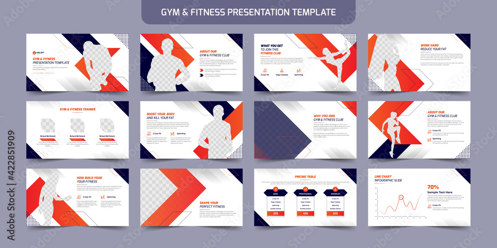 Creative Gym and Fitness PowerPoint Presentation Slide Template Design ...