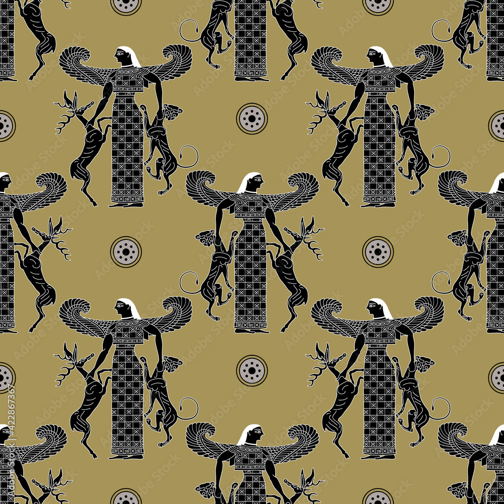 Seamless geometrical pattern with silhouettes of ancient Greek goddess ...