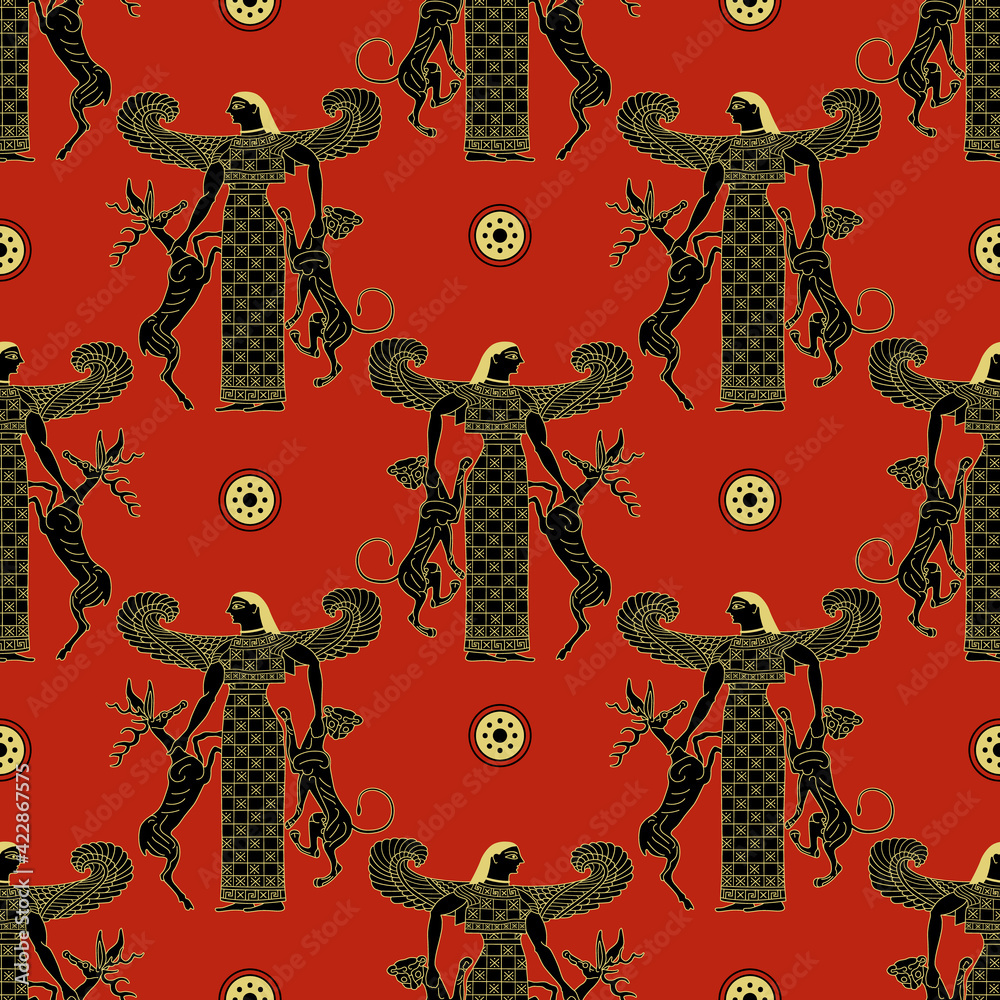 Seamless geometrical monochrome pattern with silhouettes of ancient ...