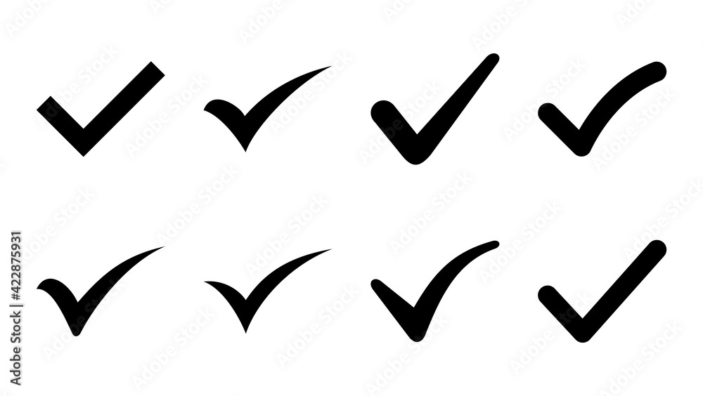 Check mark icon set. Check mark sign. Tick mark symbol vector Stock ...