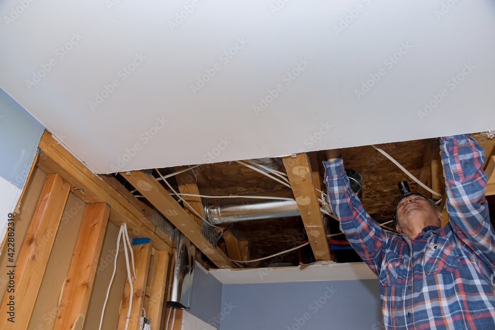 Ventilation pipe system in kitchen interior installation of ducts for ...