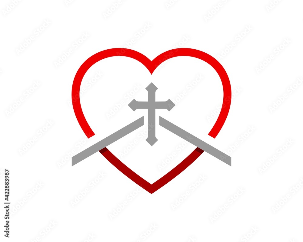 Poster Simple love shape with religion cross and church inside – Wall ...