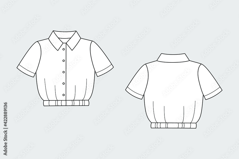 Female blouse vector template isolated on a grey background. Front and ...