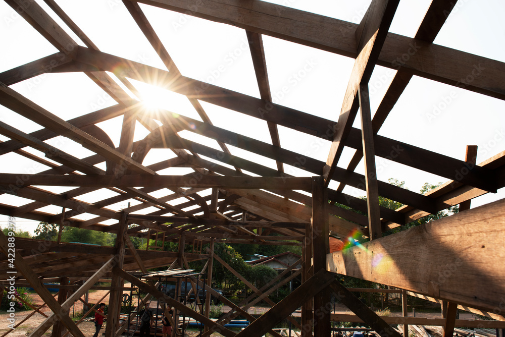 Standard wooden structure building with mounting distance, installation ...