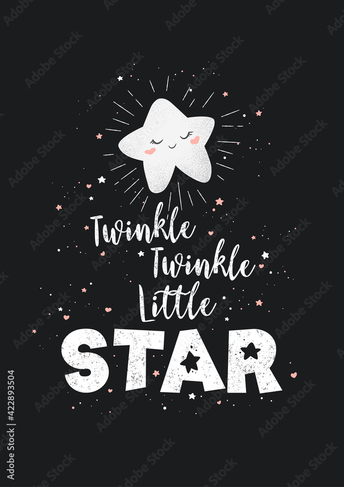 Vector illustration with cute hand drawn cartoon star and lettering ...