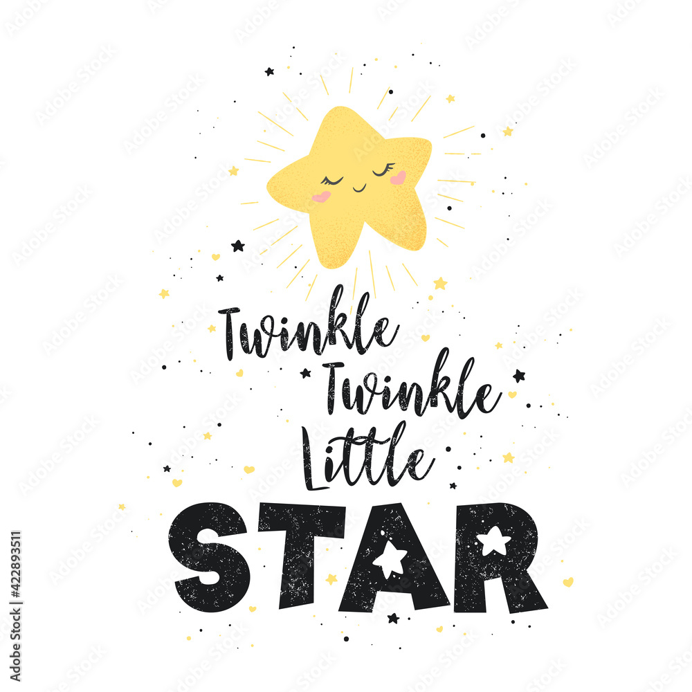 Vector illustration with cute hand drawn cartoon star and lettering ...