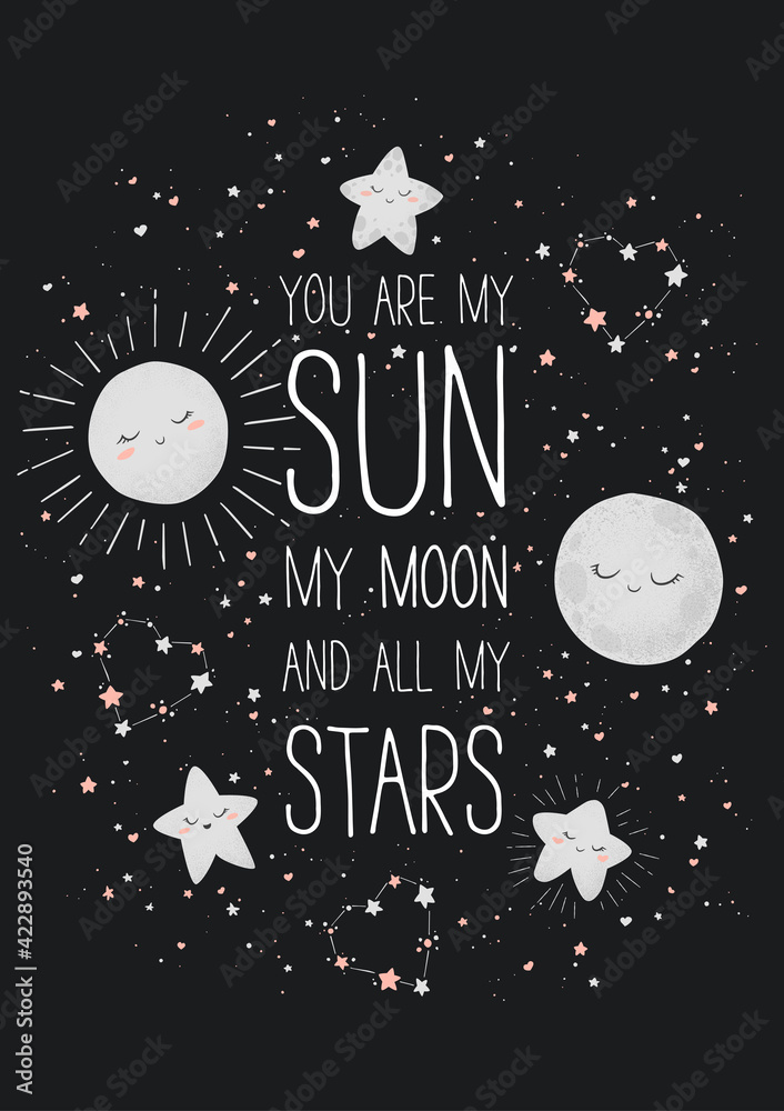 Vector vertical illustration with cute hand drawn space elements and ...