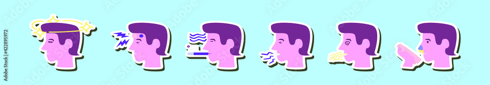 set of pain and affliction cartoon icon design template with various ...