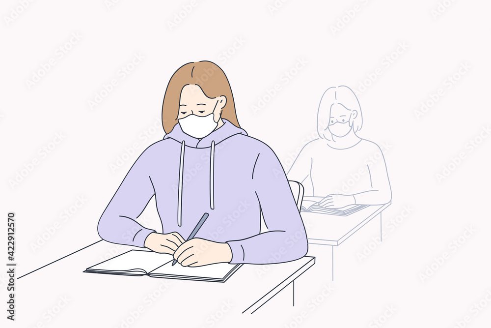 Education and learning during coronavirus pandemic concept. High school ...