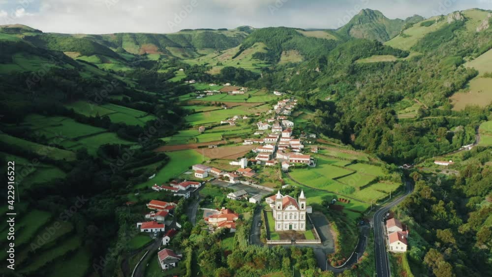 Fazenda De Santa Cruz, Flores Island, Azores, Portugal. Aerial view of ...