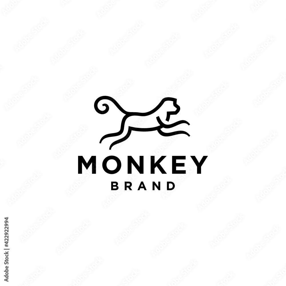 Simple line jumping monkey ape logo icon design vector in trendy ...