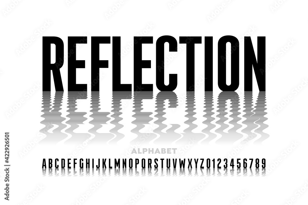 Reflection style font, typography design, alphabet letters and numbers ...