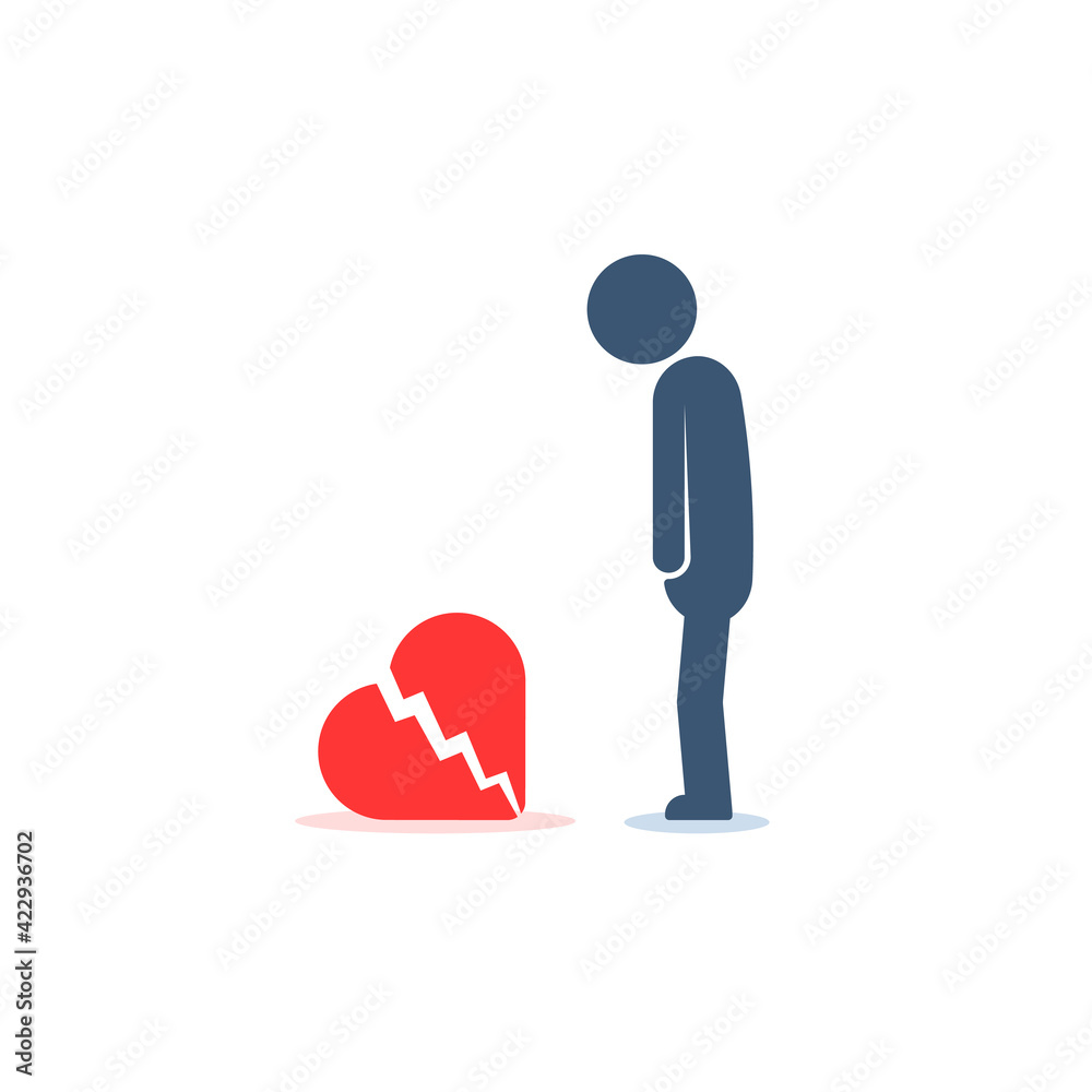 sad stick figure near broken heart Stock Vector | Adobe Stock