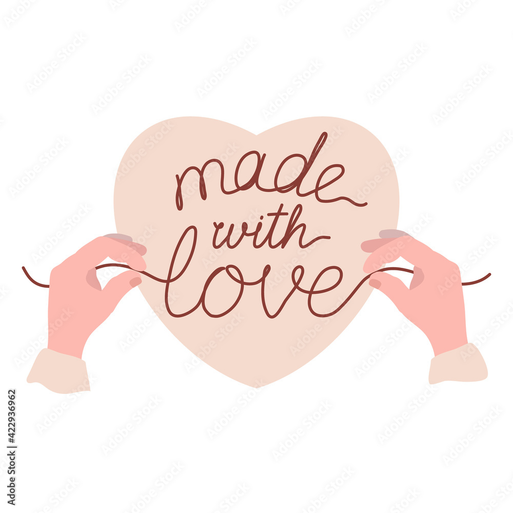 Vector illustration of hands hold thread rolled up in form of words ...