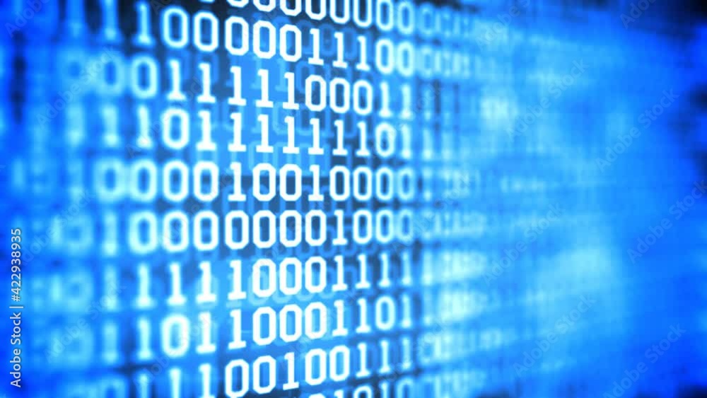 3d animation of Blue bytes of binary code background. Extremely Depth ...