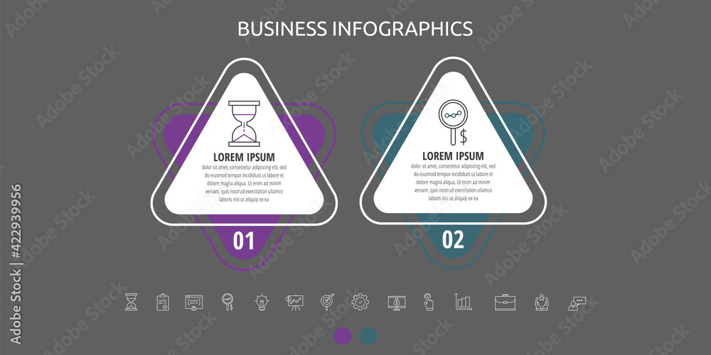 Modern and simple flat vector triangle infographic with 2 steps ...